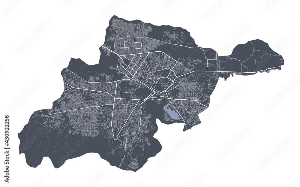 Kabul map. Detailed map of Kabul city poster with streets. Cityscape vector. Stock Vector ...