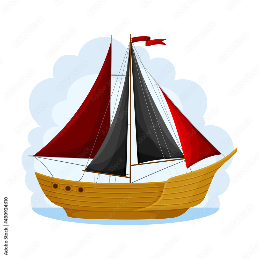 Pirate Sailing Ship with Square Rigged Masts Navigating Upon Water ...