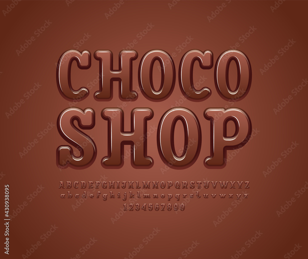 Chocolate 3d font, alphabet in the cartoon style, slab serif rounded ...