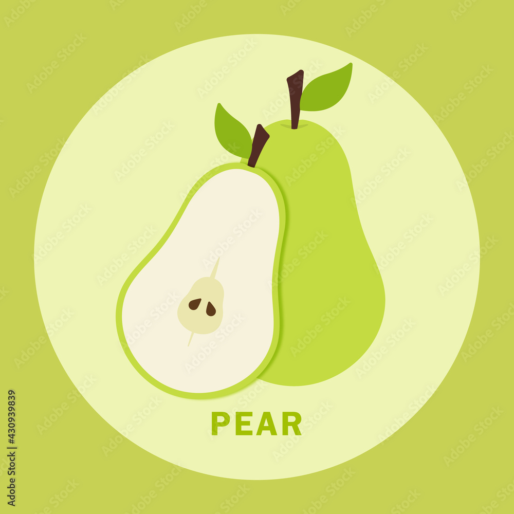 Flat green pear vector png for icon logo and clipart in cute cartoon ...
