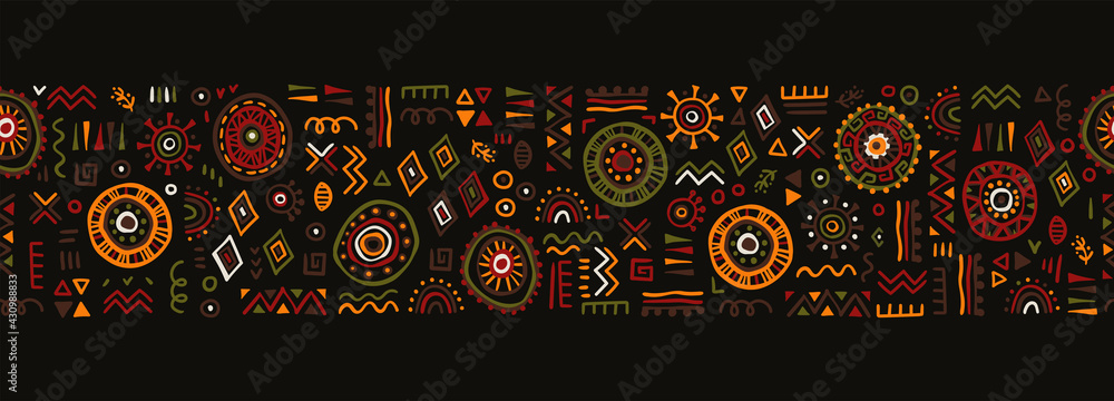 Hand drawn abstract seamless pattern, ethnic background, african style ...