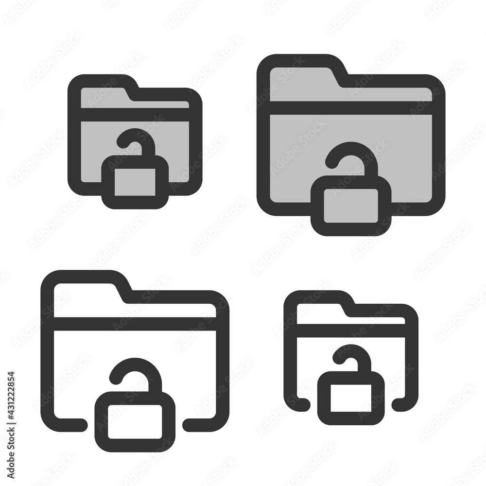 Pixel-perfect linear icon of a unlocked folder built on two base grids ...