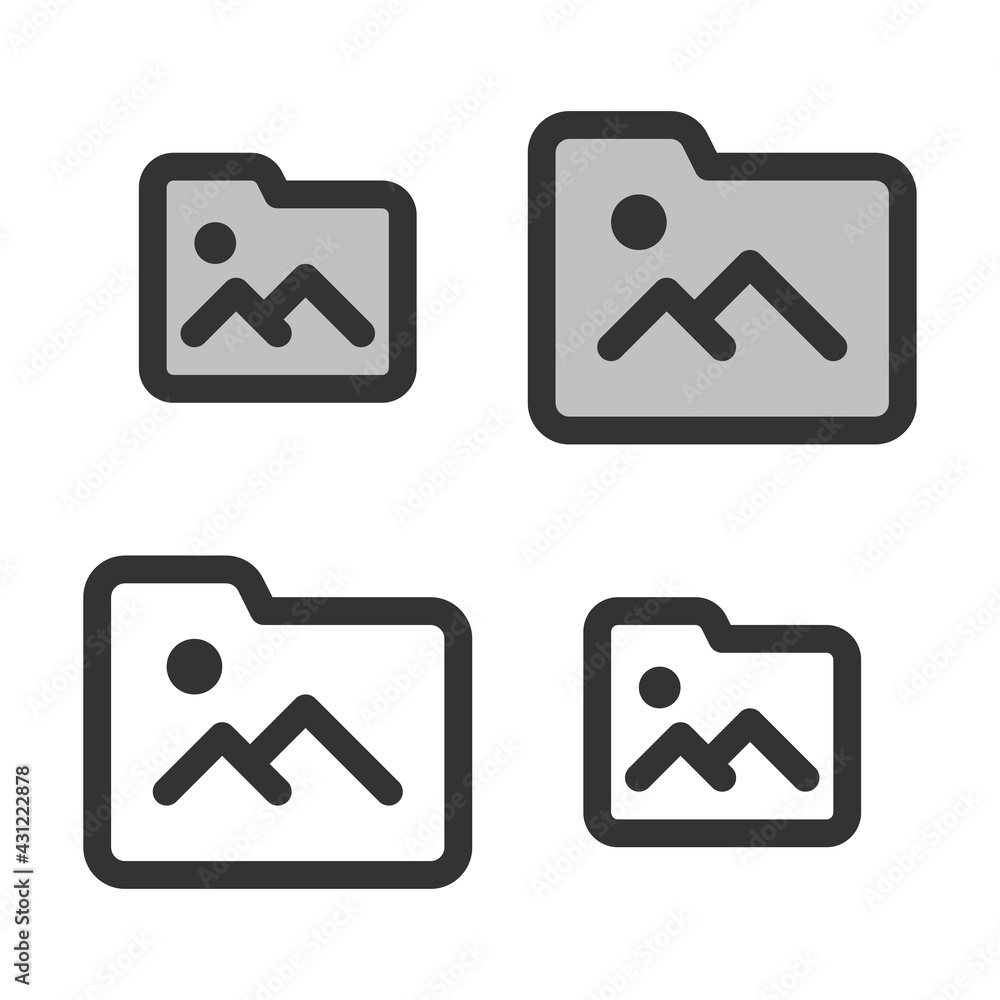 Pixel-perfect linear icon of a folder for image files built on two base ...