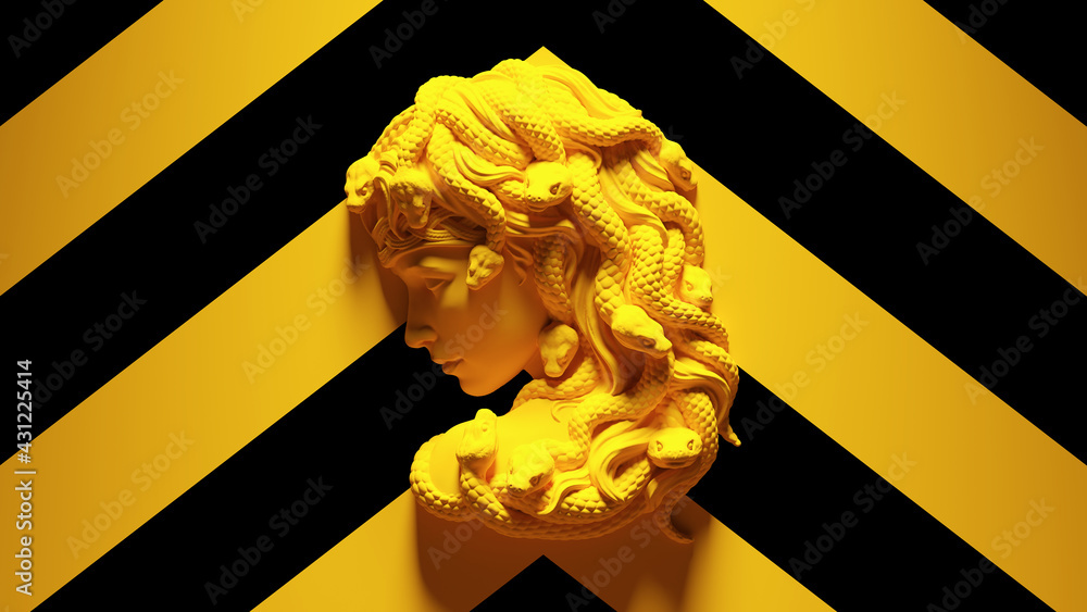 Yellow Medusa Mounted Bust with Yellow an Black Chevron Pattern ...
