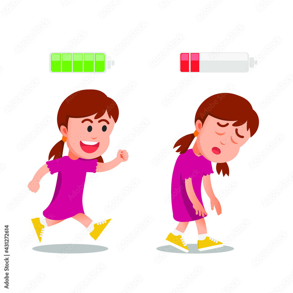 Little girl in a full and weak power mode Stock Vector | Adobe Stock