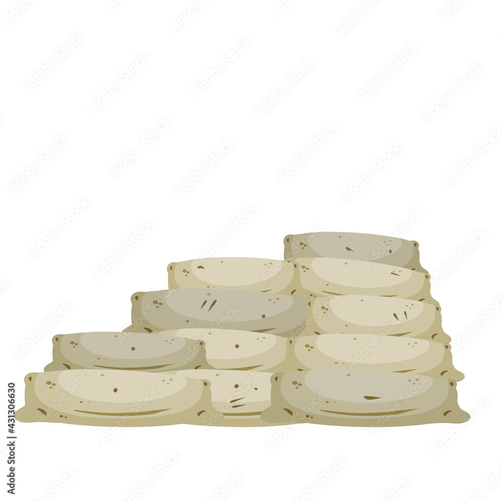 Barricade of sandbags. Modern warfare. Wall of the bag. Outpost and ...