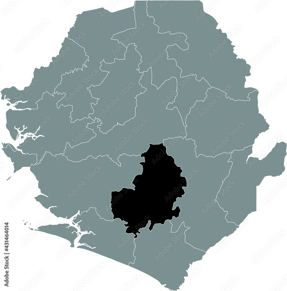 Black highlighted location map of the Sierra Leonean Bo district inside ...