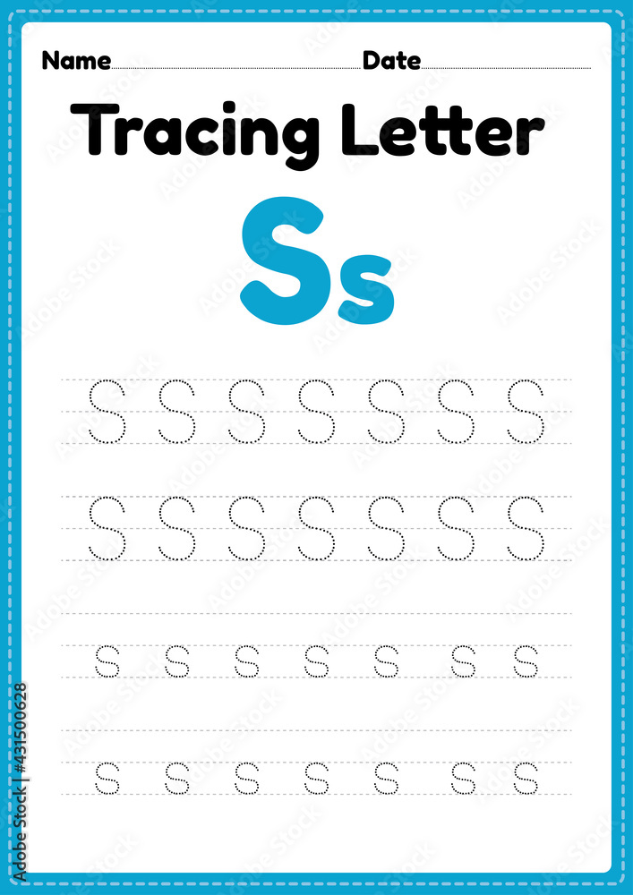 Tracing letter s alphabet worksheet for kindergarten and preschool kids ...