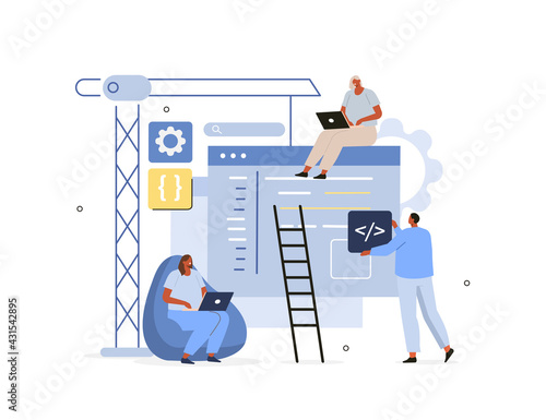 People Characters Developing New Web Software Developers Team Programming And Coding Program