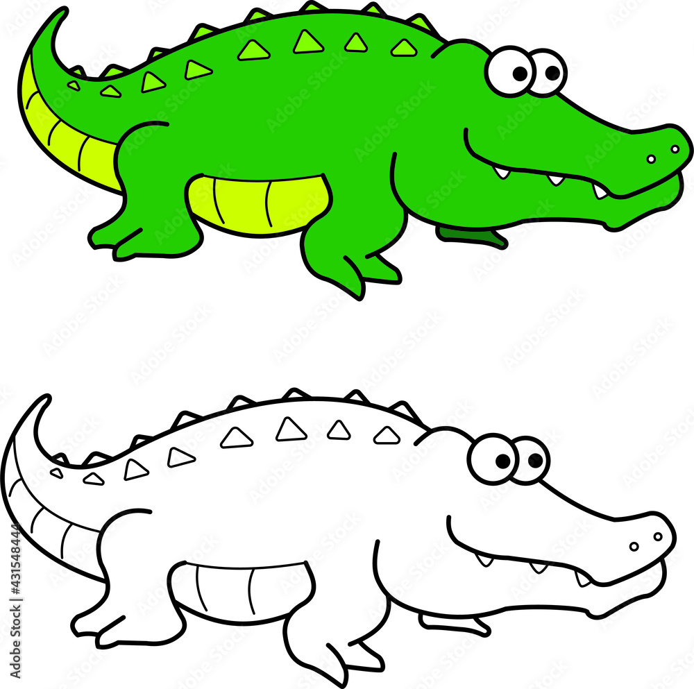 Crocodile vector drawing cartoon coloring for children line art and ...