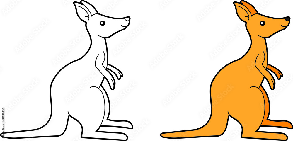 Kangaroo vector drawing cartoon coloring for children line art and ...