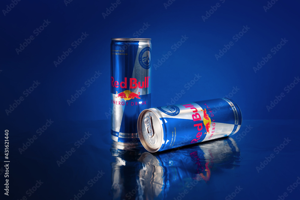 Kiev, Ukraine - May 9, 2021: Two cans of Red Bull energy drink on a ...