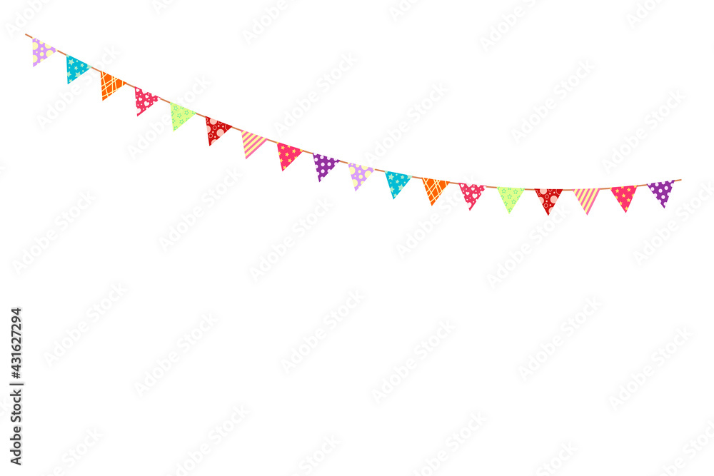 Happy birthday party, birthday party, colorful party flags, flat vector ...