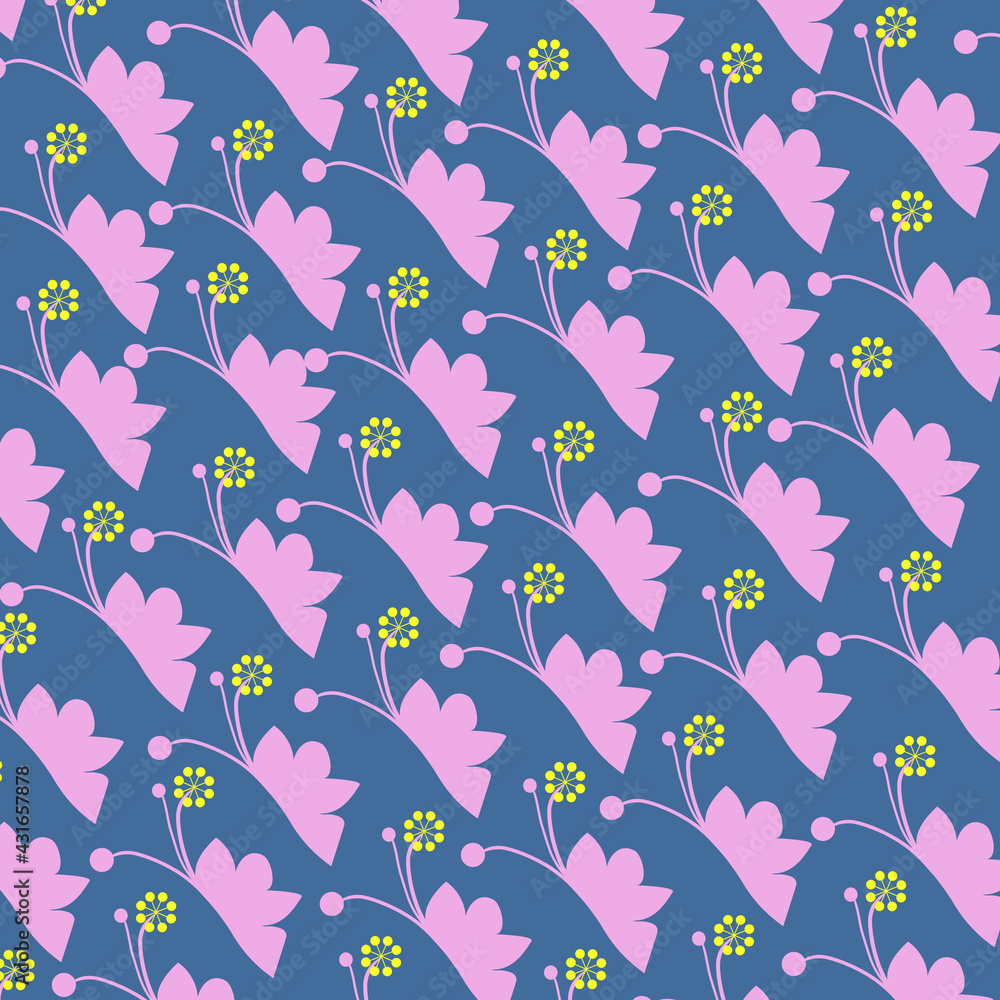 Pink retro flowers and blue background Stock Illustration | Adobe Stock