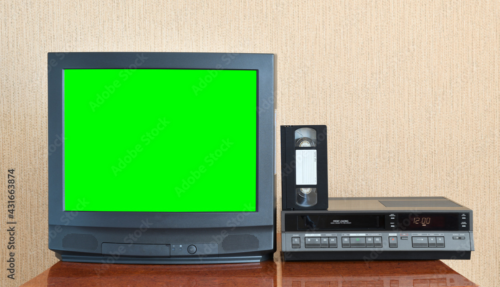Old black vintage green screen TV from 1980s 1990s 2000s for adding new ...