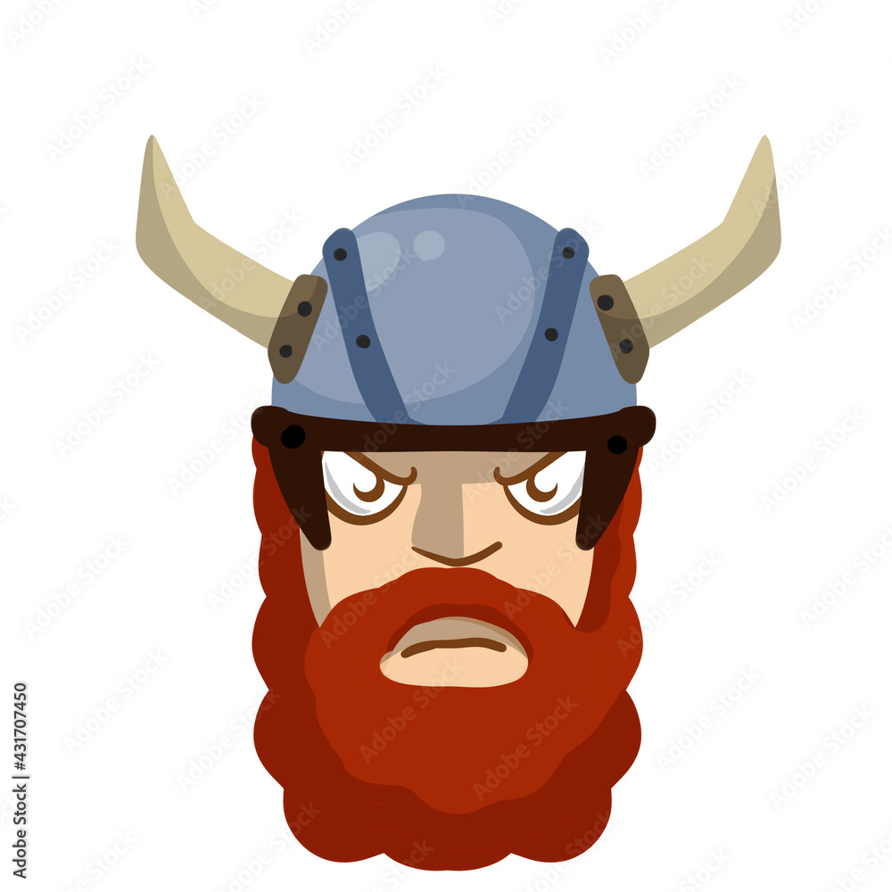 Viking. Villain Scandinavian character. A soldier in horned helmet ...