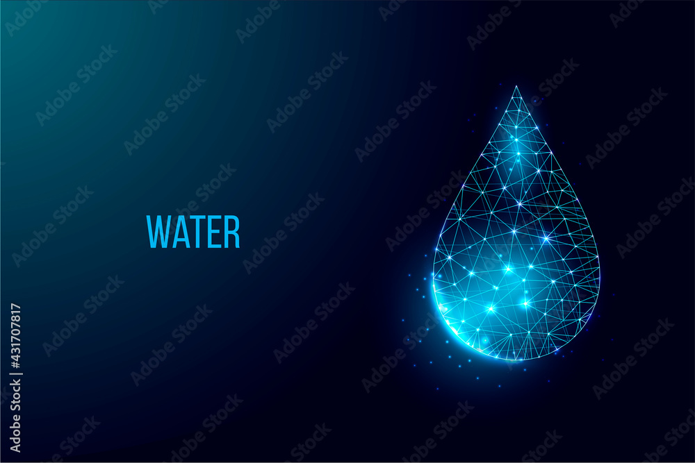 Water drop. Low poly style design. Wireframe light connection structure ...