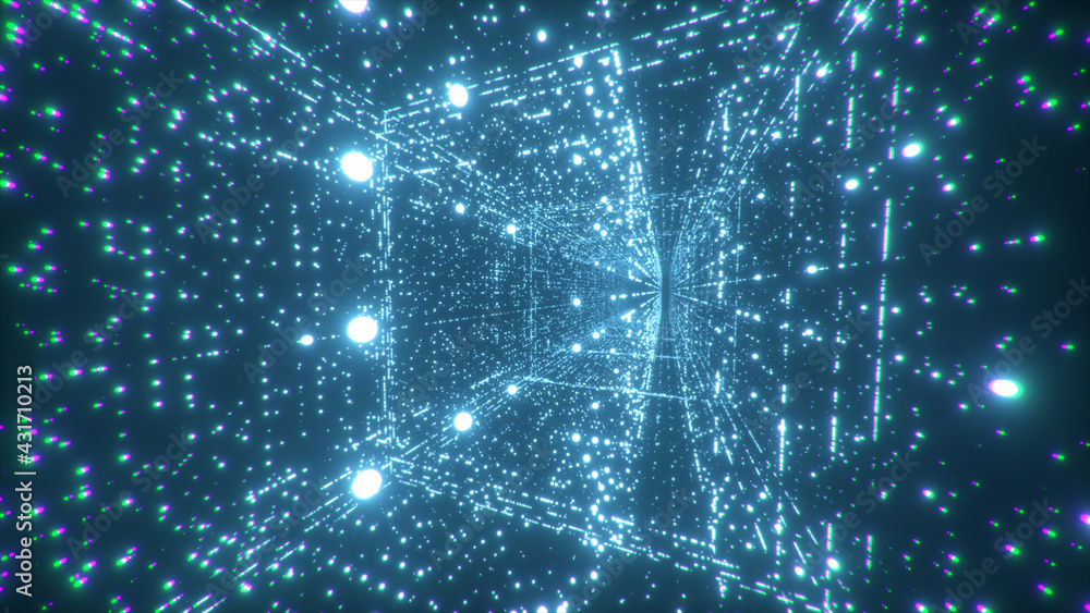 Digital technology tunnel. 3D illustration Big Data Digital square corridor with futuristic ...