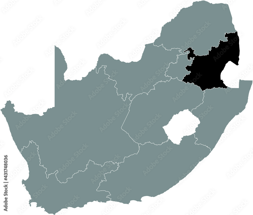 Black highlighted location map of the South African Mpumalanga province ...