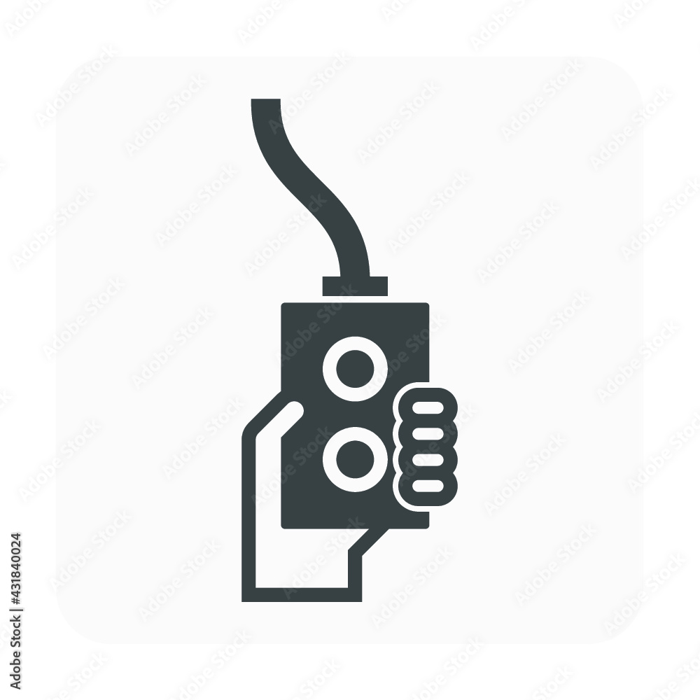Remote control vector icon. Include hand of operator, button, cable ...
