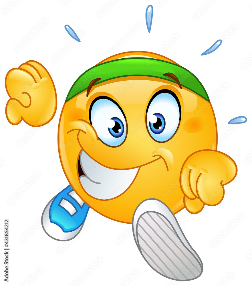 Happy emoji emoticon running and sweating Stock Vector | Adobe Stock