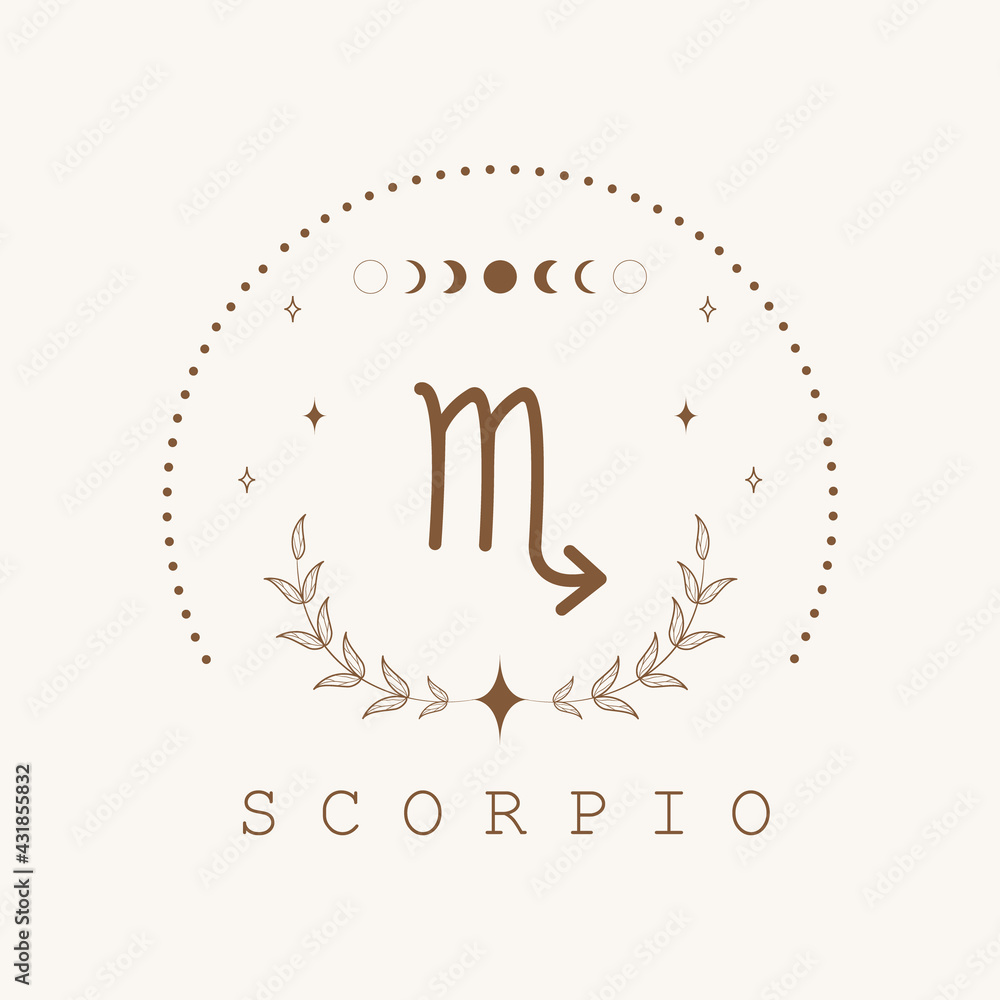 Scorpio. Zodiac sign in boho style. Astrological icon isolated on white ...