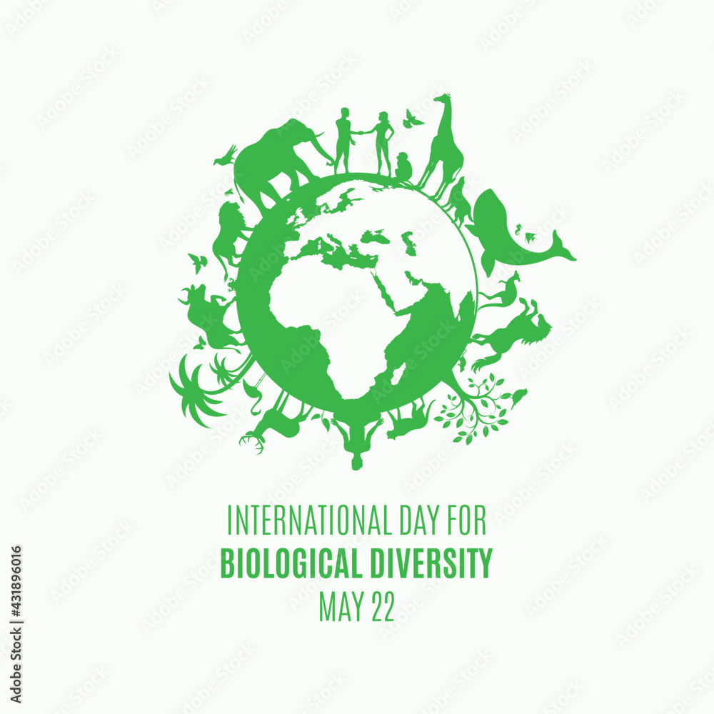 International Day for Biological Diversity vector. Planet Earth with fauna and flora icon. Green ...
