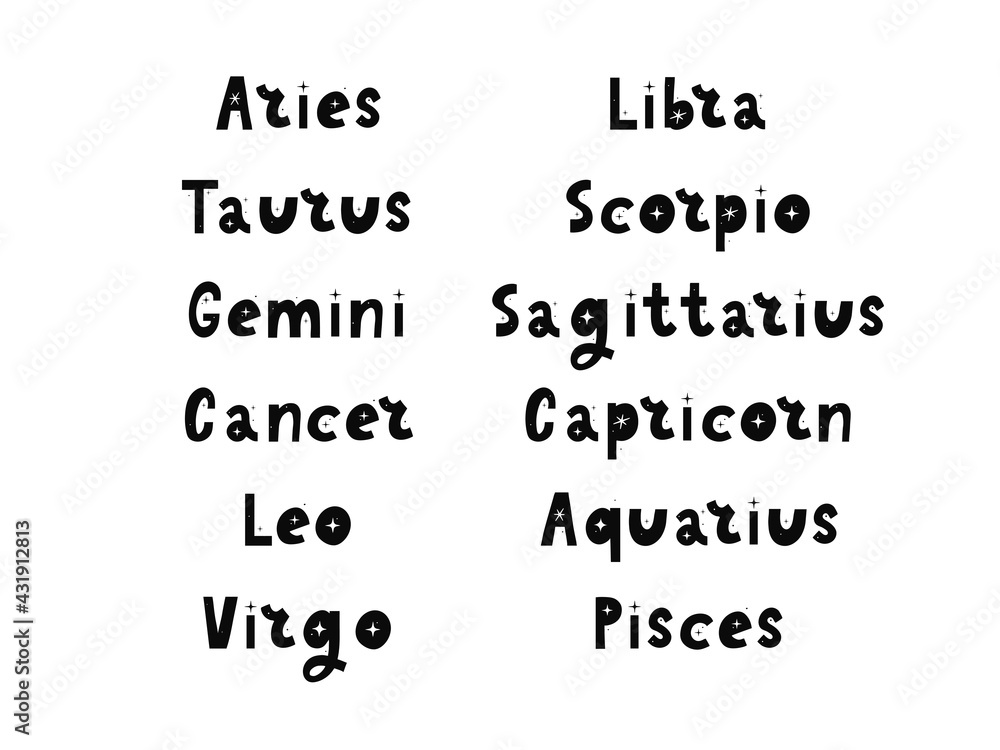 Zodiac lettering Vector Sign. Cartoon astrology text illustration ...