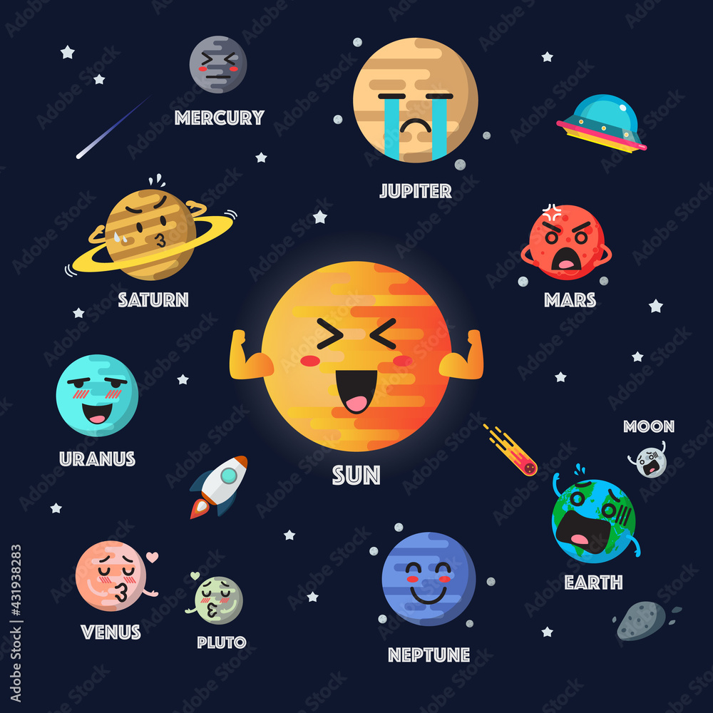 Solar system planets character emoji set Stock Vector | Adobe Stock