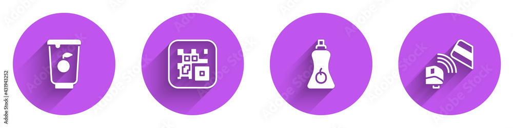 Set Yogurt container, QR code, Sauce bottle and POS terminal with ...