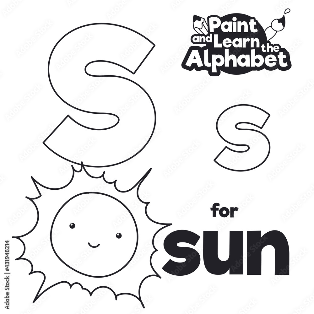 Didactic Alphabet to Color it, with Letter S and Sun, Vector ...