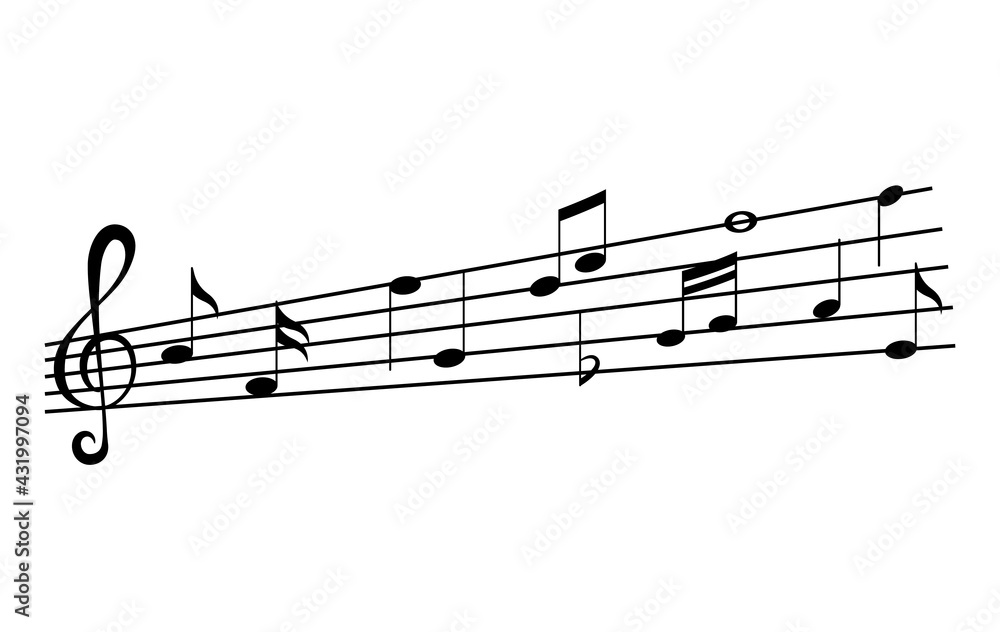 Music notes on staves. Music staff black notes symbols in monochrome ...