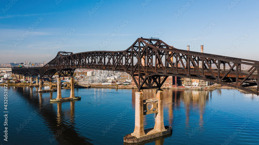 Aerial of Historic Pulaski Skyway - Hackensack River - New Jersey Stock ...