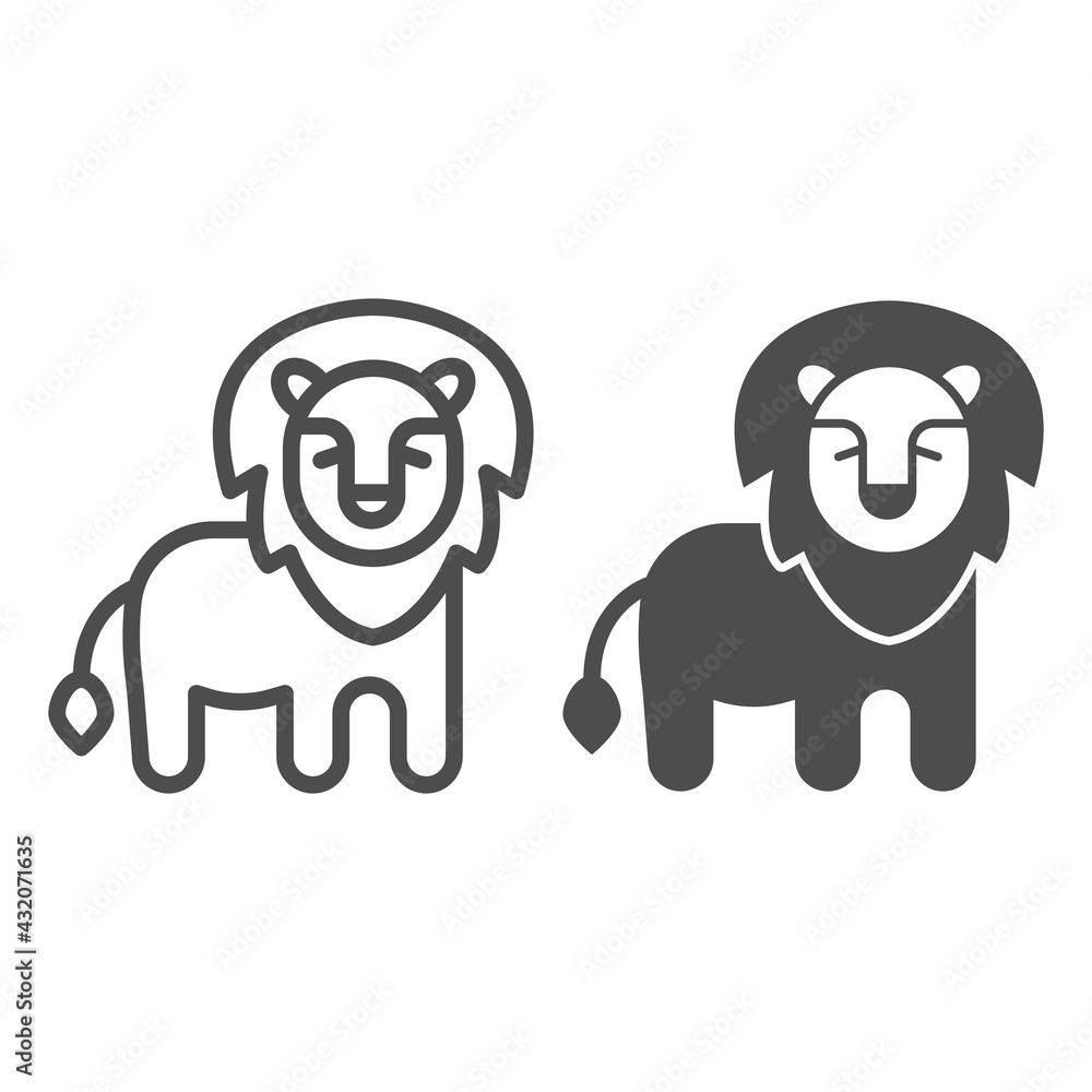 African lion line and solid icon, worldwildlife concept, african lion ...