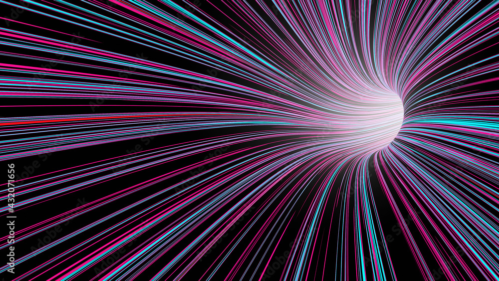 3d-render, speed warping / teleport tube background where camera looks ...