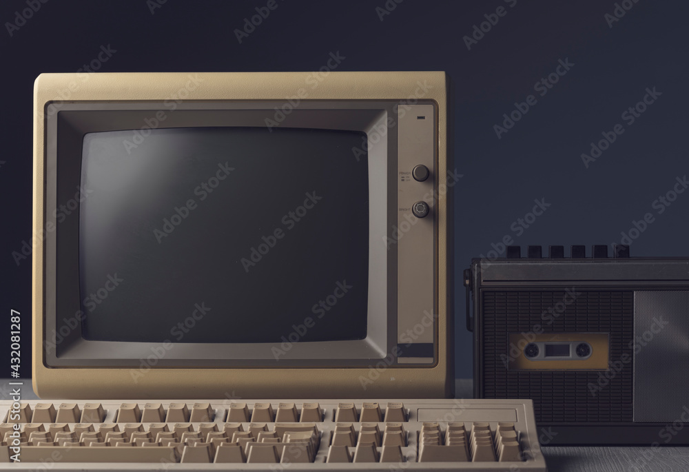 Vintage personal computer on a desktop Stock Photo | Adobe Stock