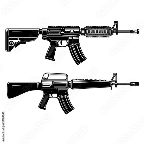 Set of Illustration of american automatic assault rifle. Design element ...