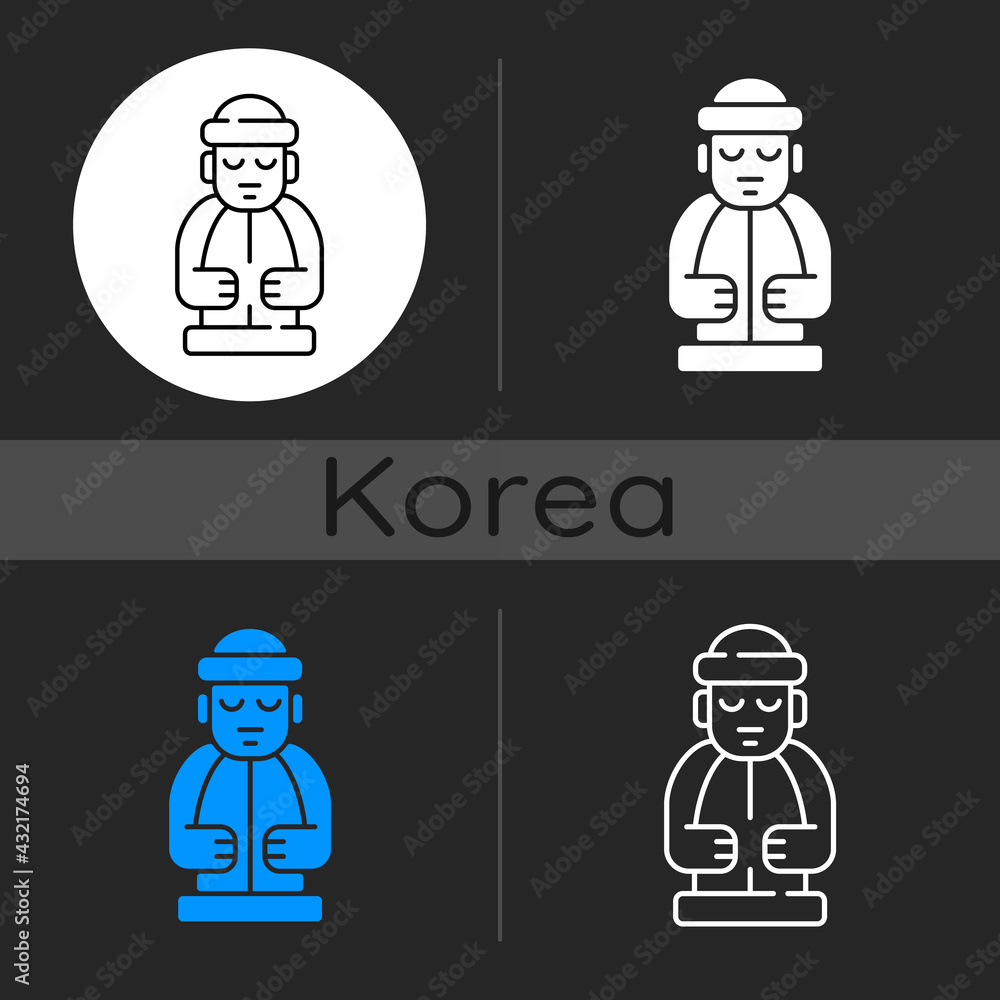 Jeju island statues dark theme icon. Dol hareubangs. National ethnic ...