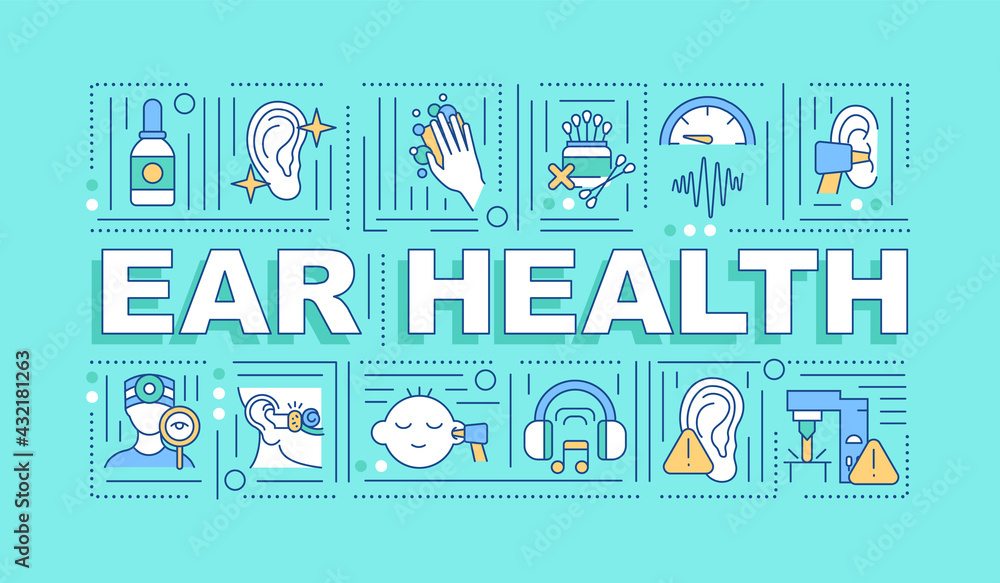 Ear health word concepts banner. Hearing improvement. Wax-free ear ...