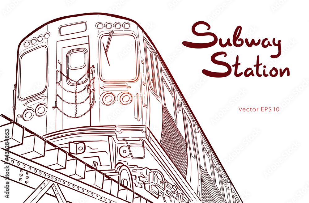 Subway train. Hand drawn sketch vector illustration Stock Vector ...