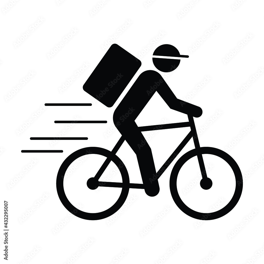 Courier delivery by bicycle Icon, Shipping fast deliveryman riding bike ...
