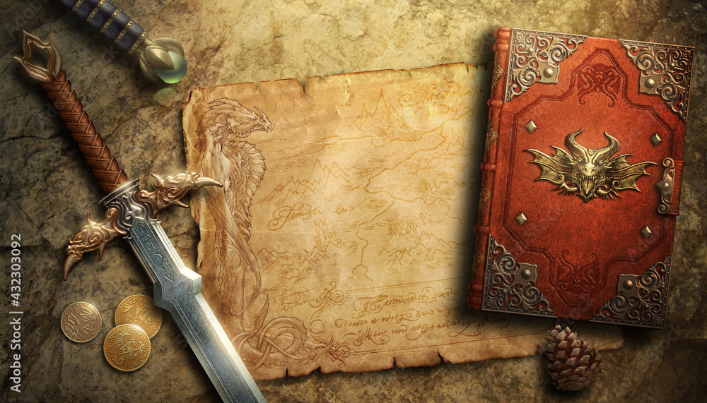 Fantasy background with ancient map Stock Illustration | Adobe Stock