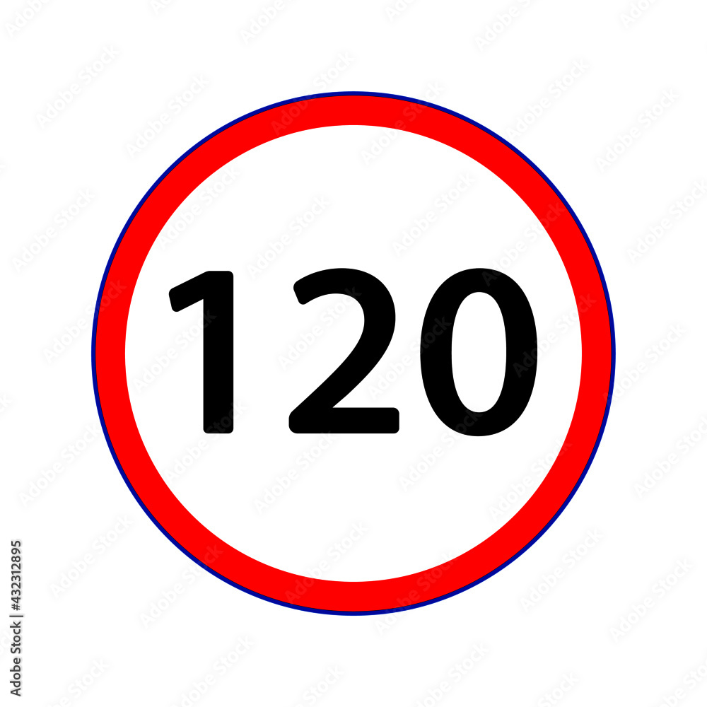 Traffic symbol showing the maximum speed limit of 120 KM. Vector design ...