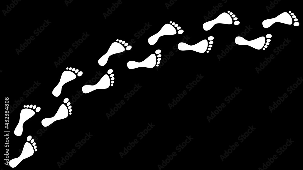 Human footprints silhouette paths. White bare foot print in path on ...