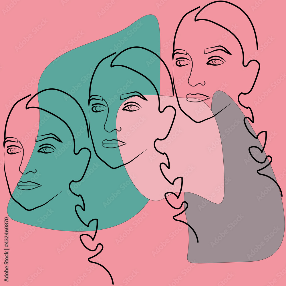 girl face with a scythe. Modern abstract faces. Contemporary outline ...