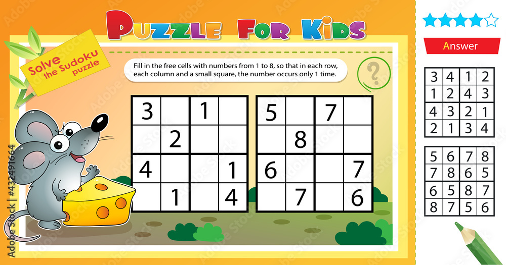 Solve the sudoku puzzle together with the little mouse. Logic puzzle ...