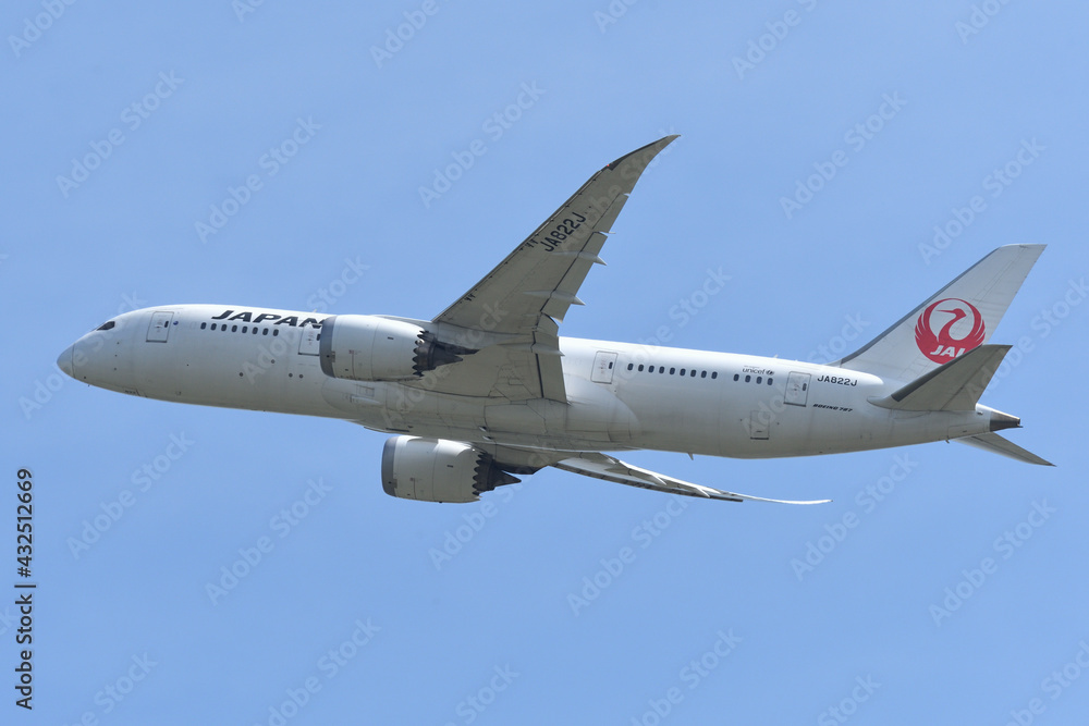 Chiba, Japan - May 03, 2019:Japan Airlines (JAL) Boeing B787-8 Dreamliner (JA822J) passenger ...