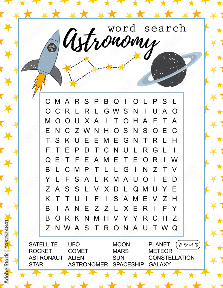 Astronomy word search puzzle. Educational game for learning English ...
