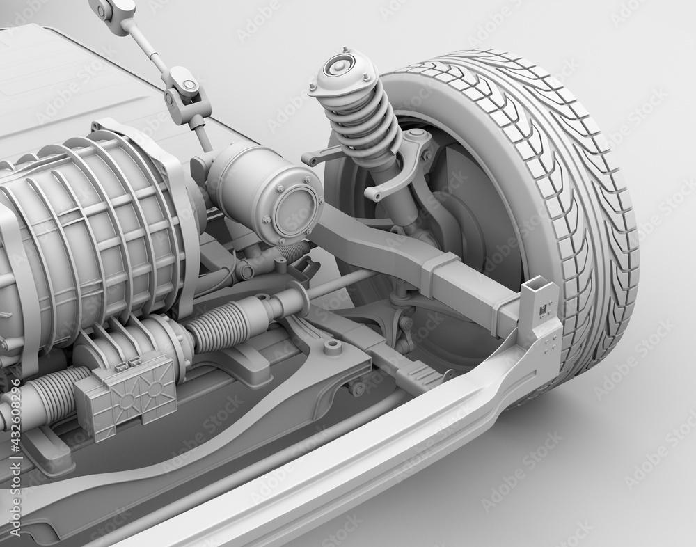 Clay rendering of Electric Vehicle's chassis with motor and battery ...