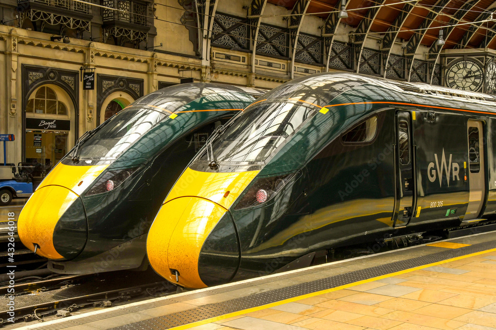 London, England - June 2018: High speed trains side by side at London ...